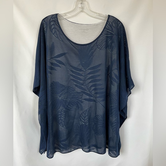 Catherines | Tops | Catherines Layered Sheer Blouse Navy Blue Shell ...